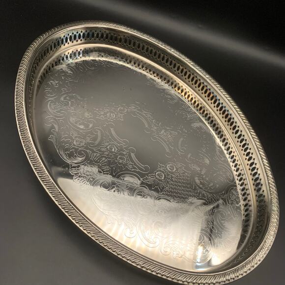 Vintage | Bath | Vintage Silver Plated Oval Etched Vanity Serving ...